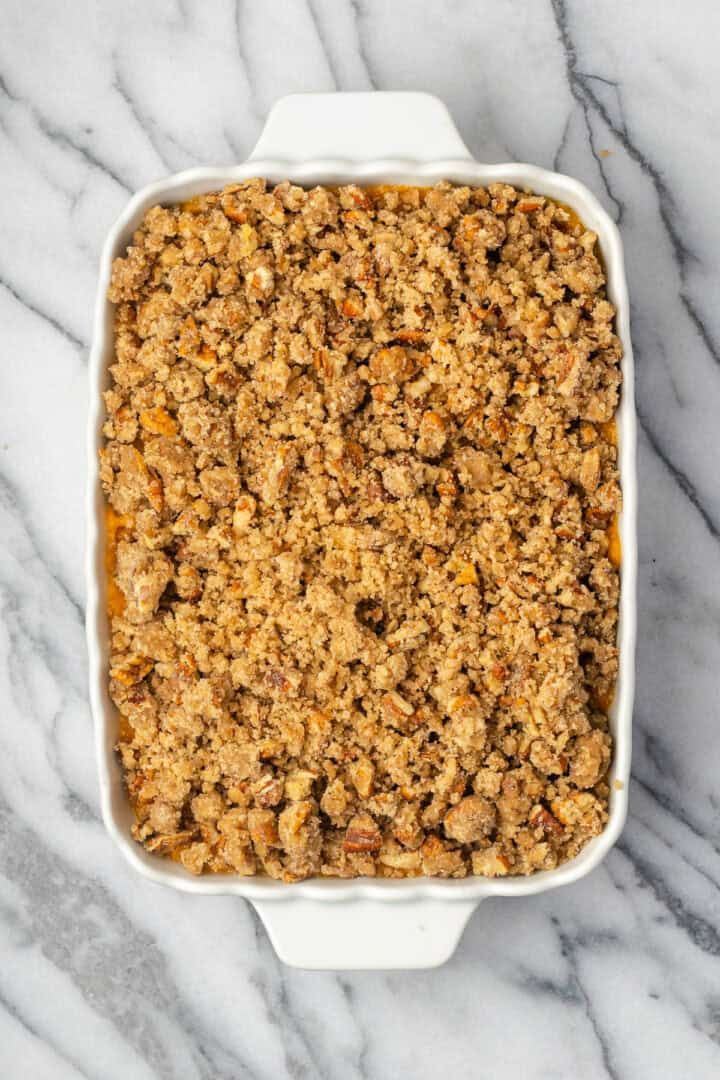 Sweet Potato Casserole with Pecan Topping (GF) - Well Fed Baker